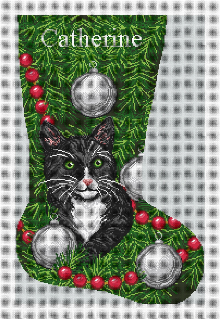 Black Tuxedo Cat Stocking Needlepoint Kit | NeedlePaint