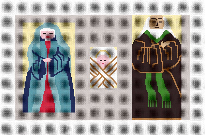 3D Mary Joseph and Jesus Nativity Needlepoint Kit